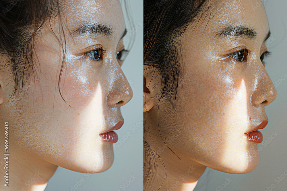 Generative with ai image features a chinese woman face split into two ...