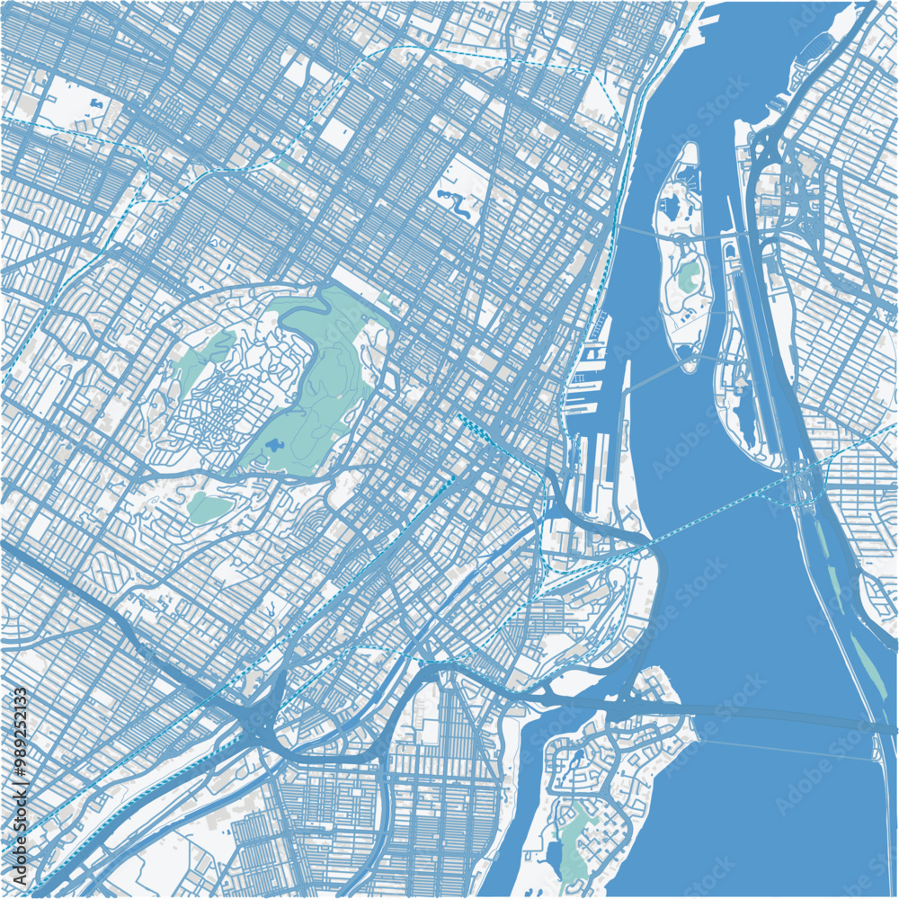 Map of Montreal Center in Canada in a professional blue style. Contains ...