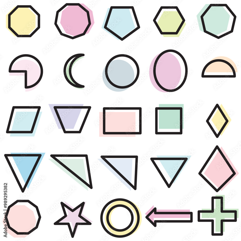 basic geometric shapes, 25 icon set of basic shapes with outline style ...