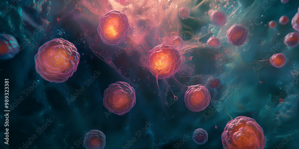 Highly detailed illustration of cancer cells in a microscopic view ...
