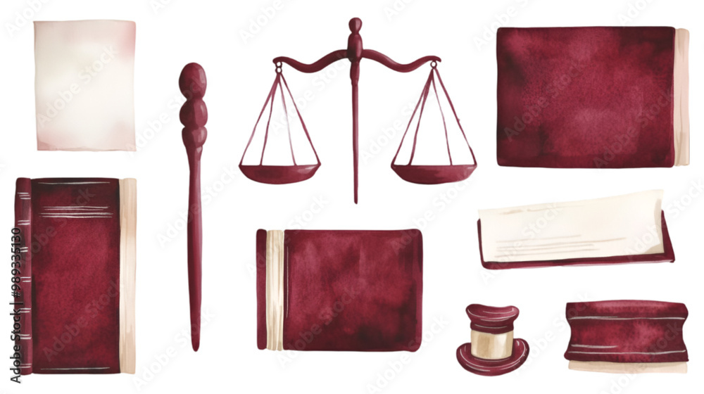 Elegant watercolor clipart collection featuring deep maroon and cream ...