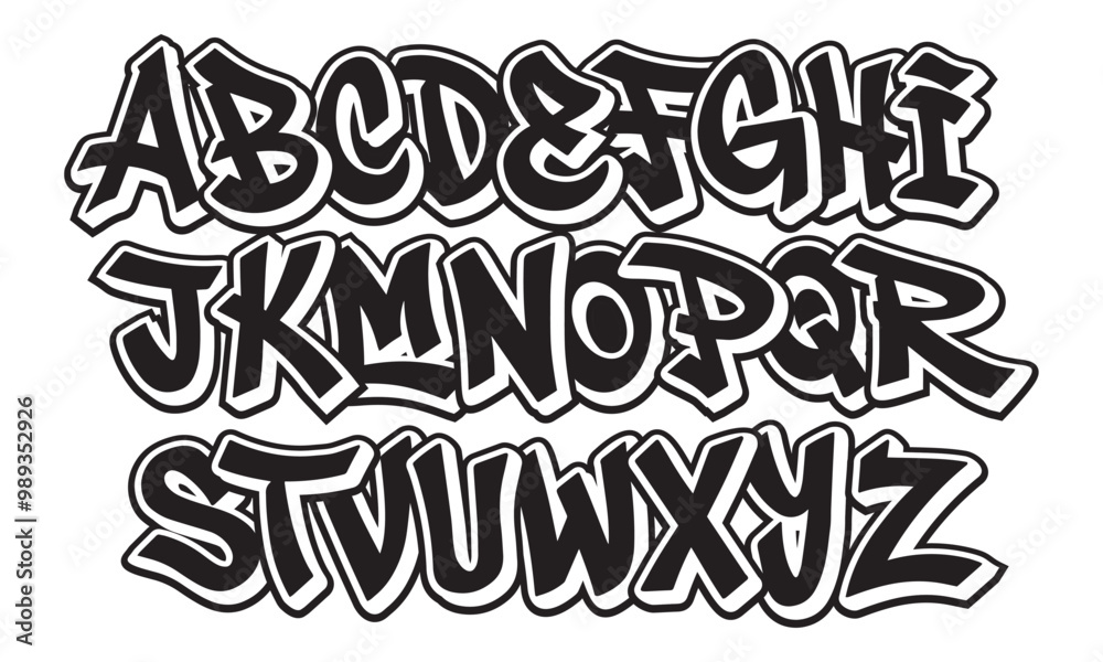 Hand drawn street hip hop graffiti style alphabet. youthful urban ...