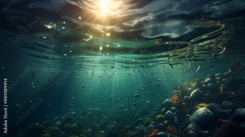 Underwater scene of plastic pollution and microplastics threatening ...