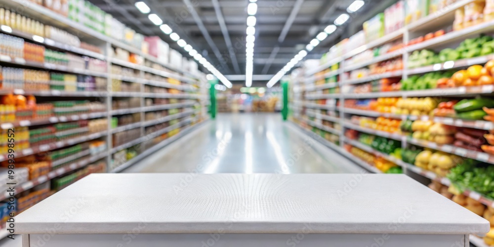 White Table Top In Supermarket Aisle, supermarket, grocery store Stock ...