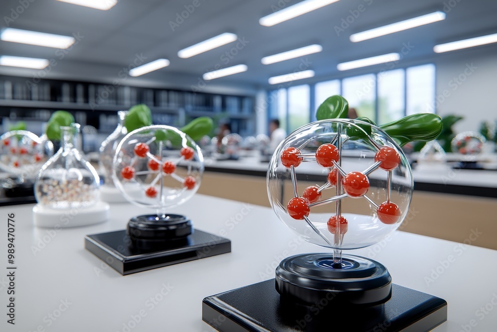 A 3D visualization of a school science lab, with students conducting ...