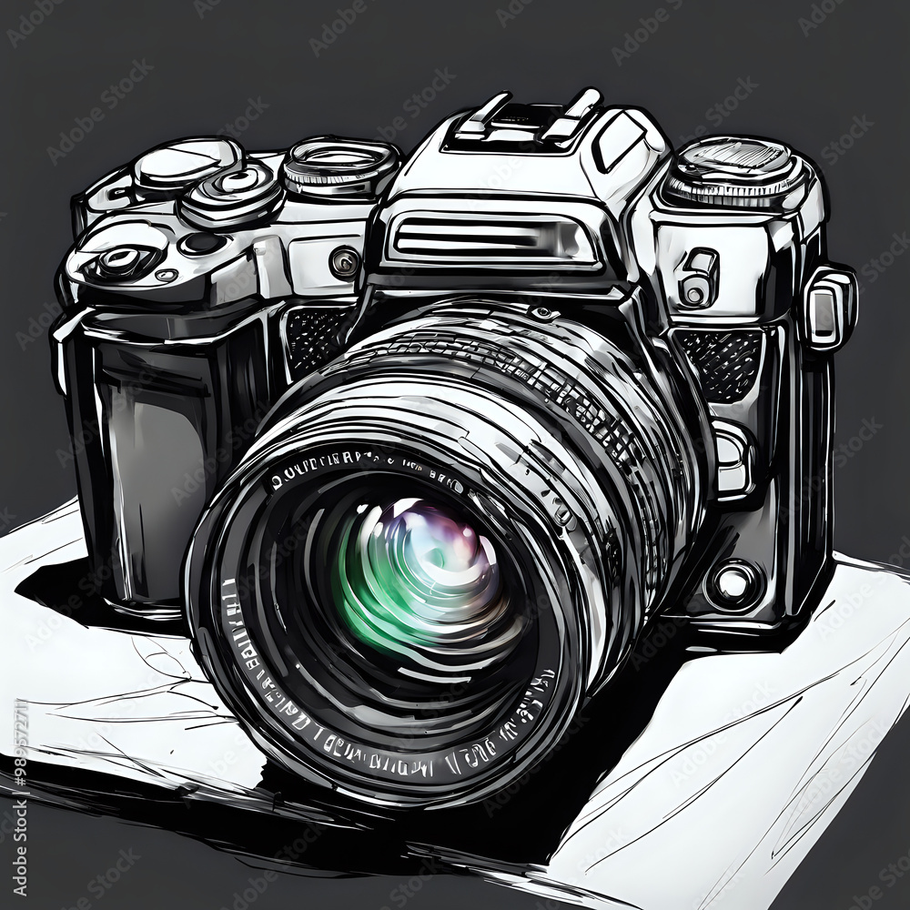 Isolated vintage 35mm film SLR camera on black background with classic ...