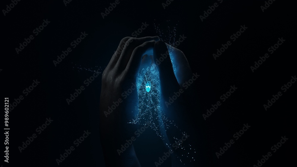 Mysterious crystal, giant stone hands protect the shining stone inside ...