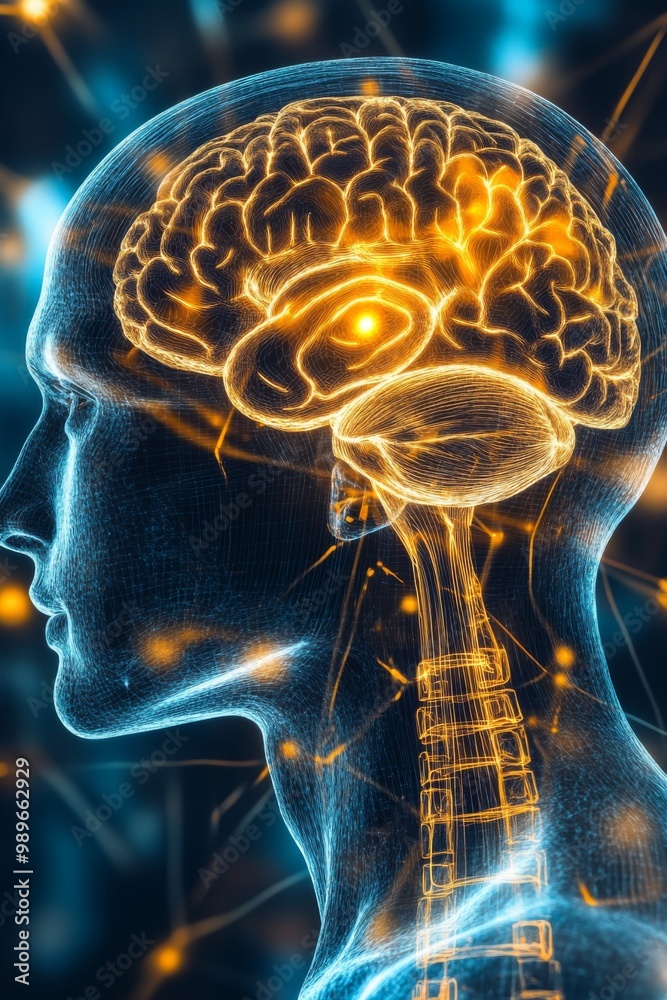 This image displays a vibrant and detailed depiction of a human brain ... This image displays a vibrant and detailed depiction of a human brain ...