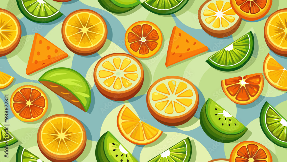 Fruit slice game seamless textures for game. Orange, kiwi and lemon cut ...