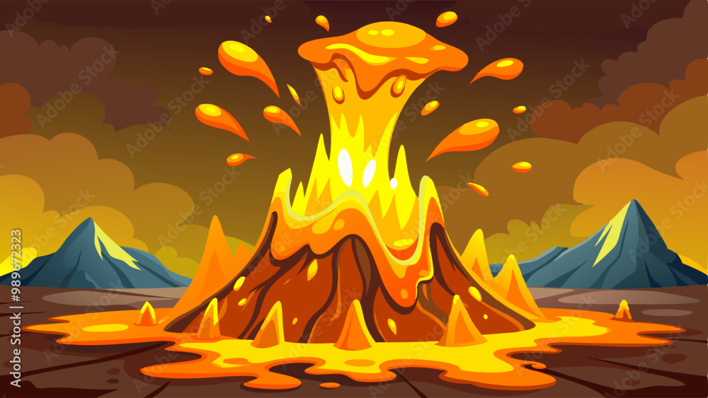 Yellow and orange lava fire splash effect. Cartoon vector illustration ...