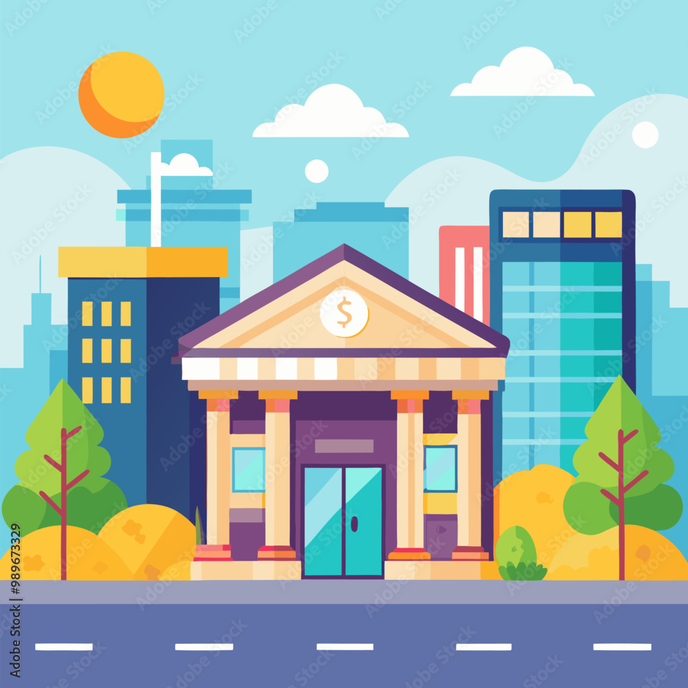 Modern bank building, financial branch on city street. Summer urban ...