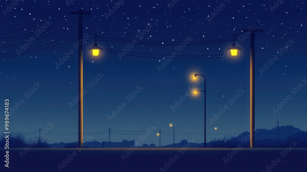 Dimly Lit: 2D Flat Vector Art of Power Outage in Electric Streetlight ...
