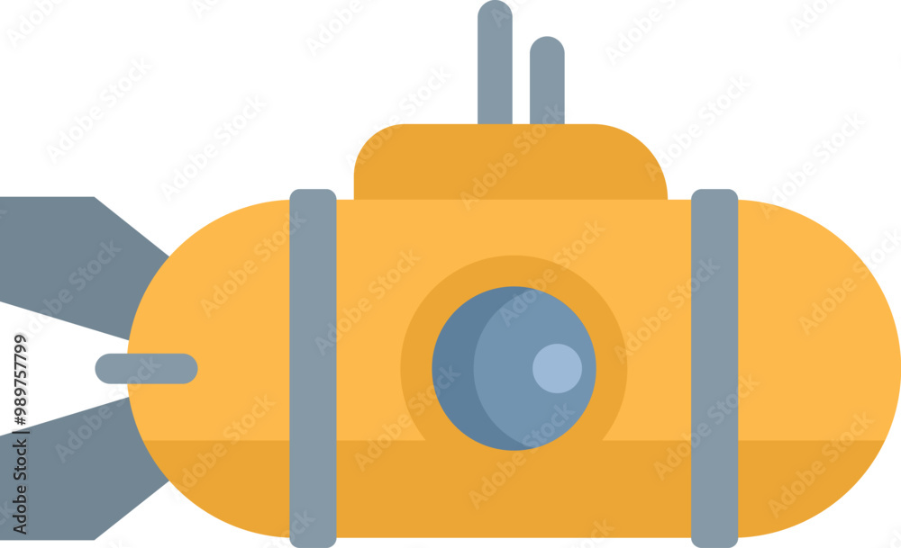 Yellow submarine exploring the deep ocean, with a big window for ...