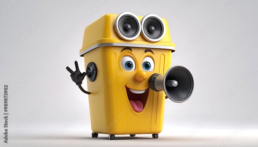 cute happy expression of trash bin cartoon character carry megaphone ...