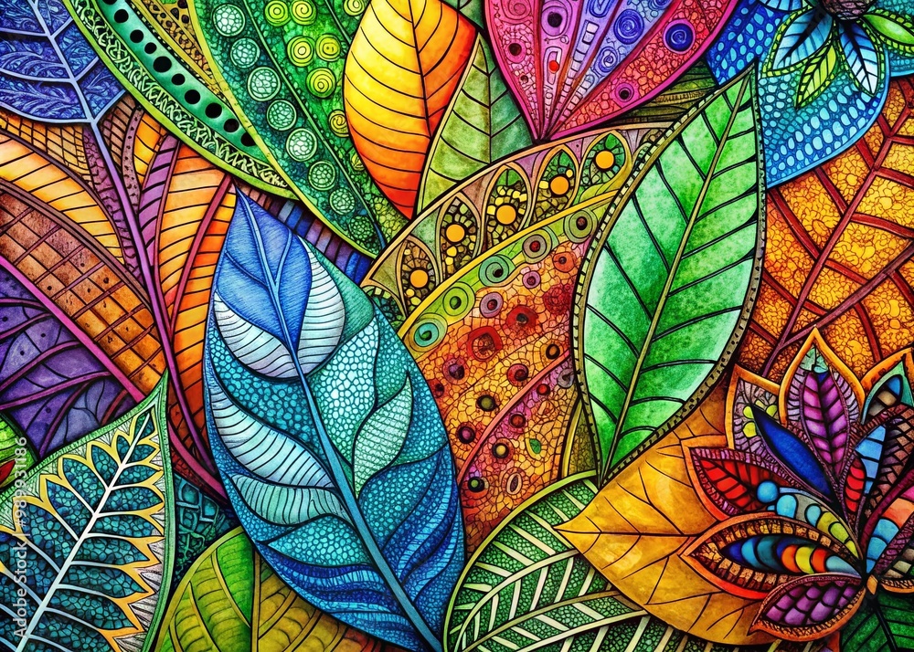 Intricate Leaf Zentangles with Detailed Patterns and Textures for ...
