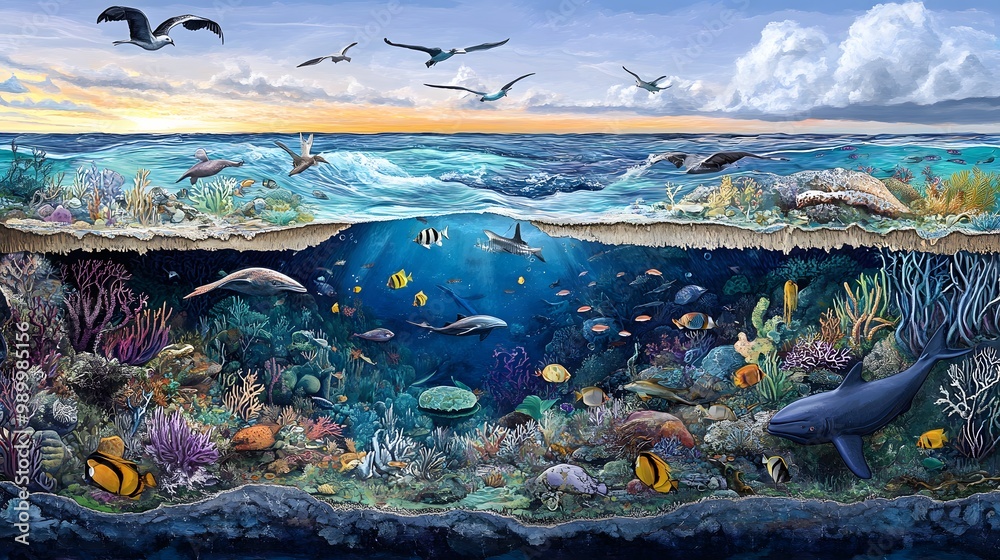 3. A scientific cross-section of an oceanic environment, illustrating ...