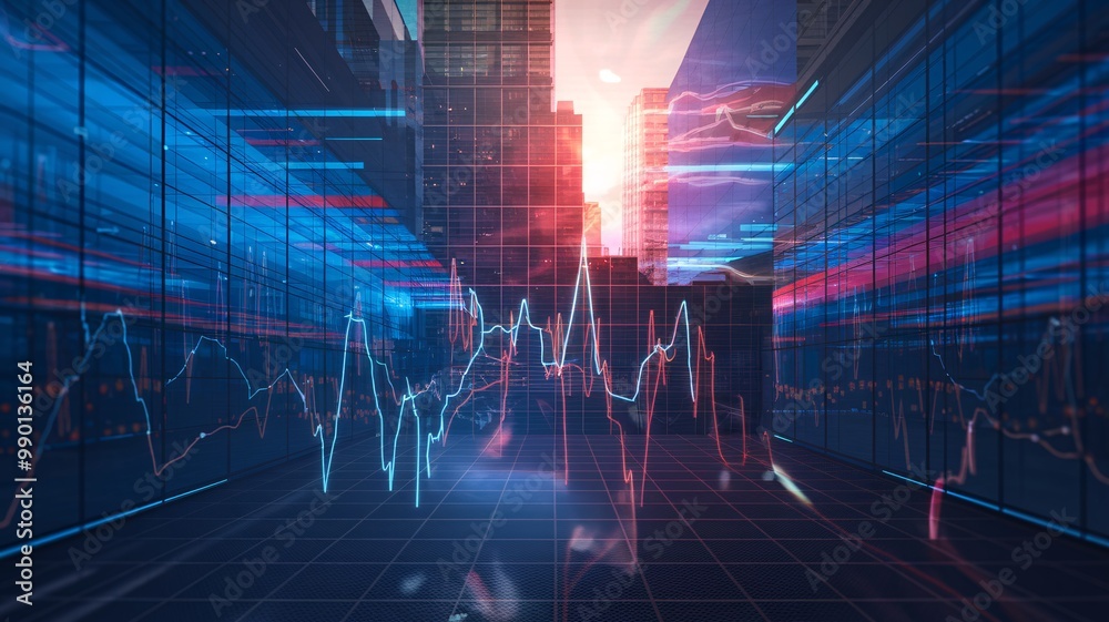 A photo of a high-tech, futuristic scene in a bustling urban environment. There are multiple ...