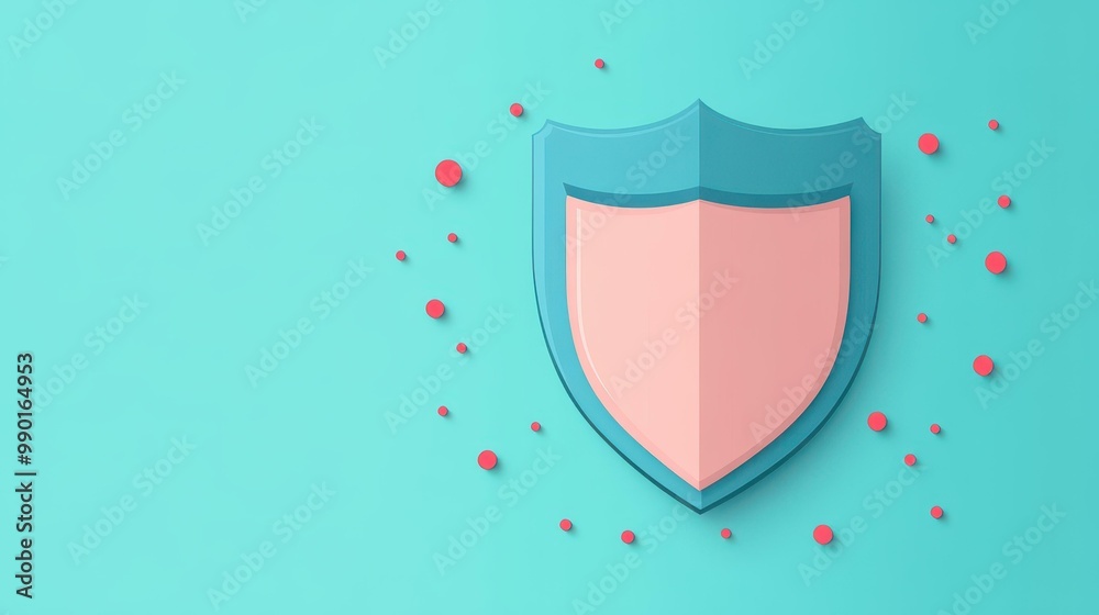 This vibrant flat illustration showcases a unique shield design in blue ...