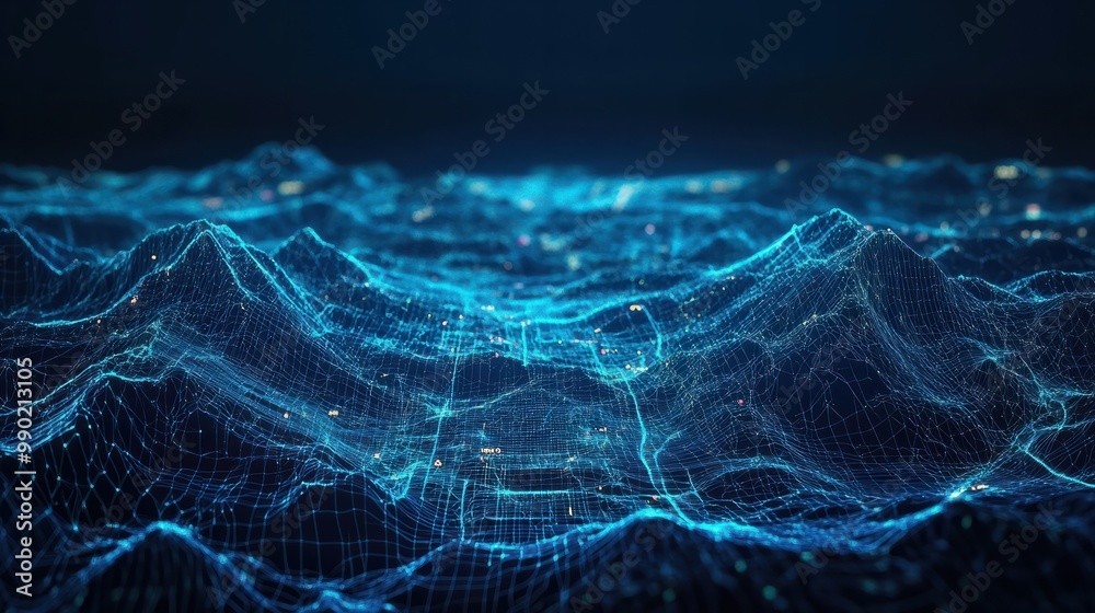 Using digital radar to map terrain, communication technology concept ...