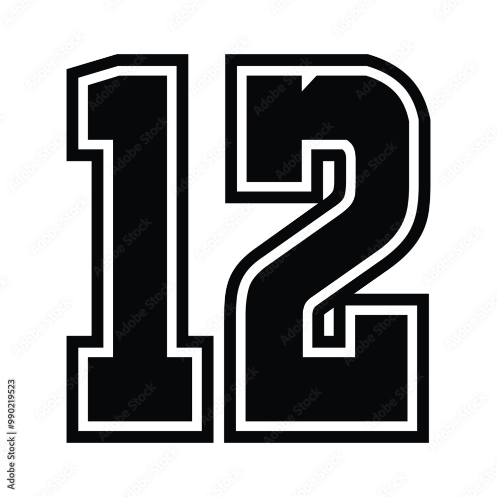 12 Classic Vintage Sport Jersey Uniform numbers in black with a black ...