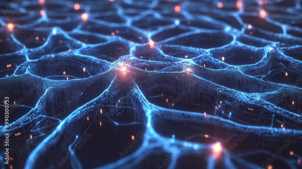 Foto de Stock Illustrative 3D Animation of Neural Network. Wide view ...