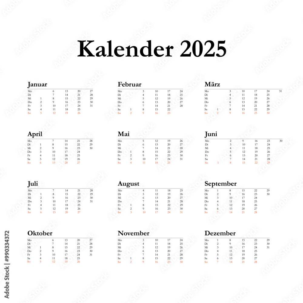 2025 year calendar layout. Desk planner kalender template with 12 ...