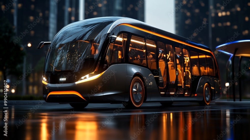 Futuristic City Bus: A sleek, modern electric bus glides through the ...