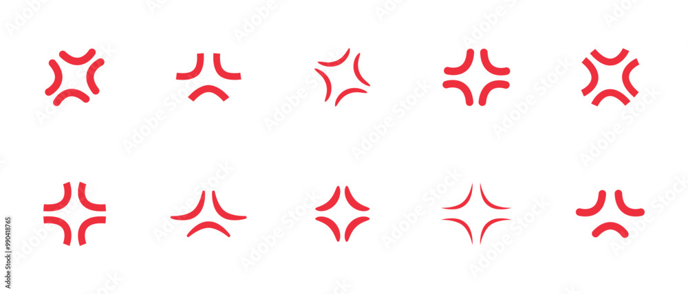 Red anime anger symbol collection. Angry anime icon set. Vector ...