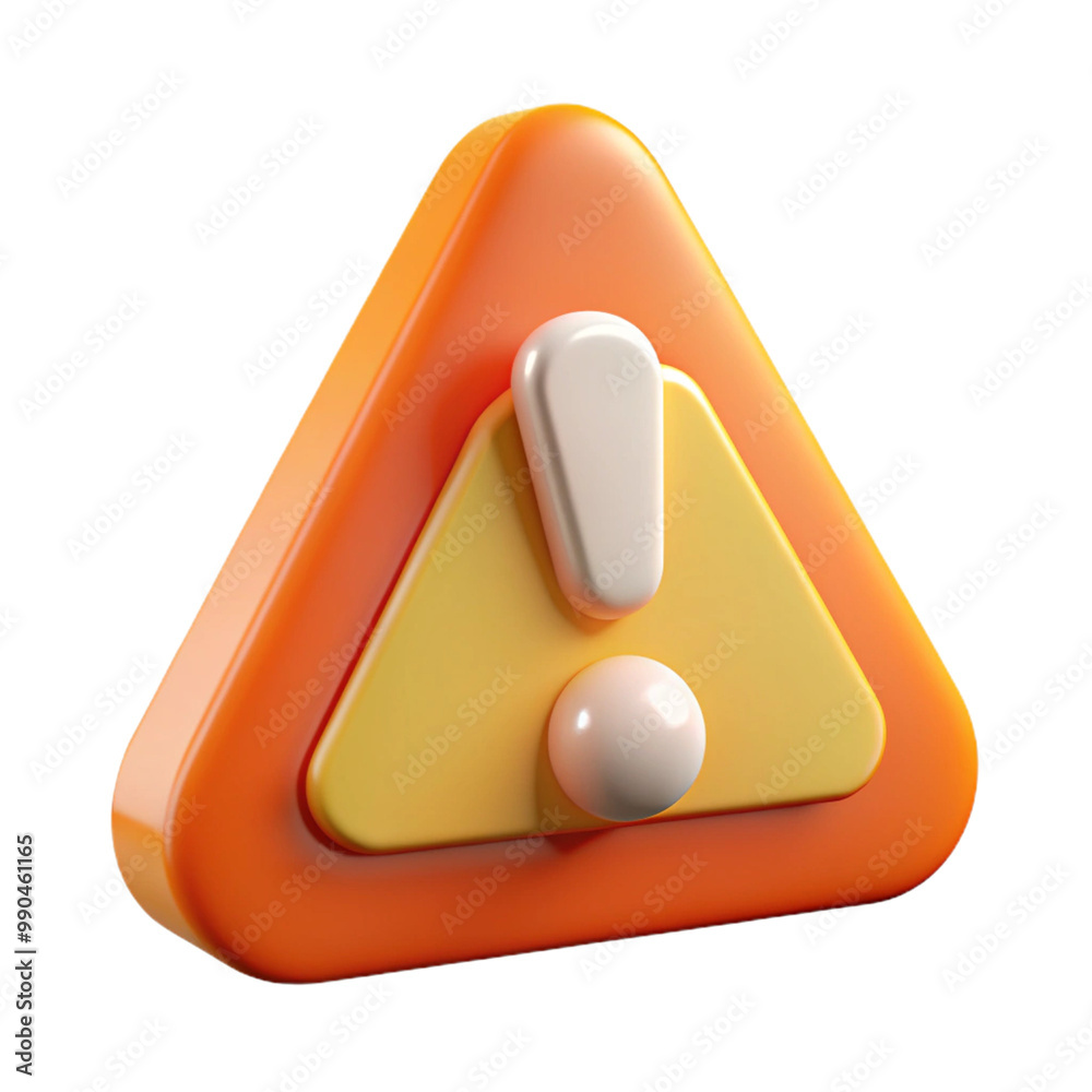 A 3D illustration of an orange warning sign with an exclamation mark ...