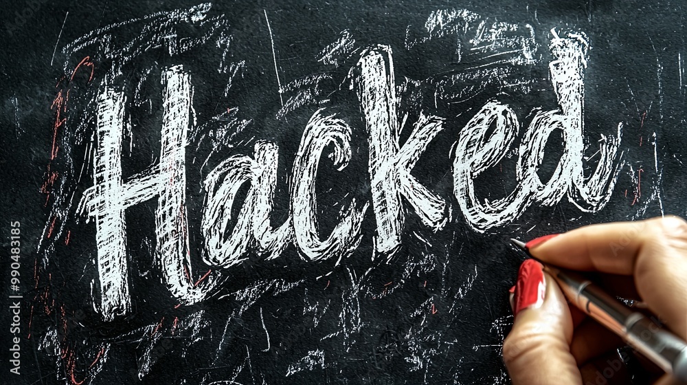 A striking image of the word 'Hacked' prominently displayed on a ...