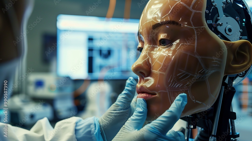 A meticulous application of synthetic skin to a humanoid robot ...