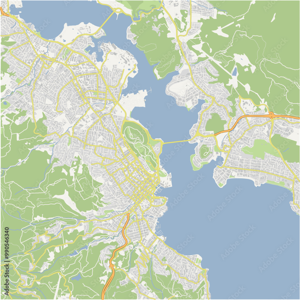 Map of Hobart in Australia in a normal road map style. Contains layered ...