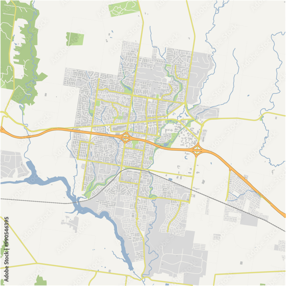 Map of Melton in Australia in a normal road map style. Contains layered ...
