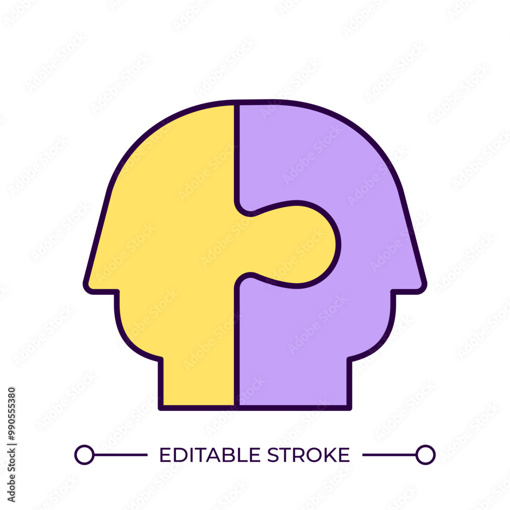 Human connection RGB color icon. Two interlocking heads. Puzzle pieces ...