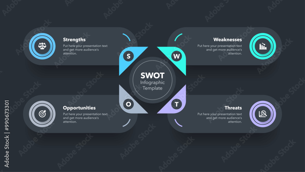 Modern swot analysis concept with four options and place for your ...
