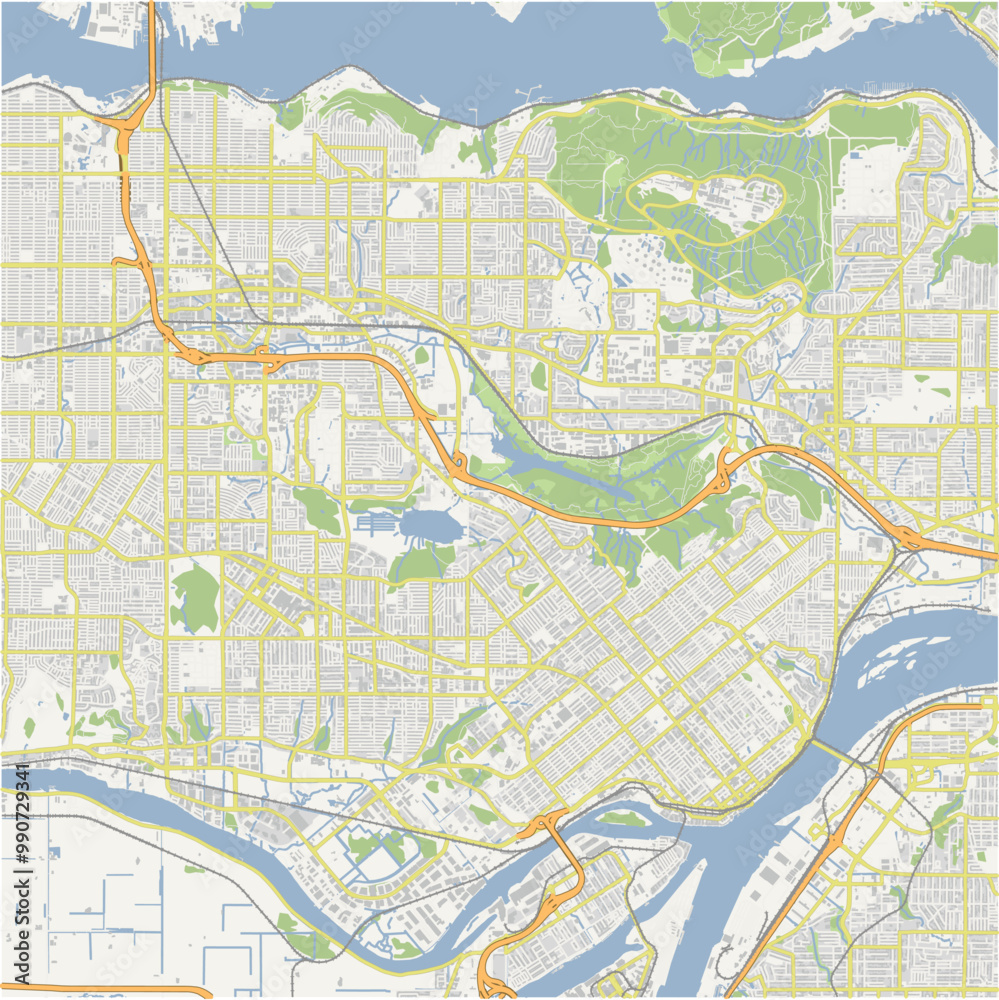Map of Burnaby in Canada in a normal road map style. Contains layered ...