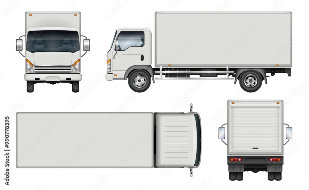 Small truck vector mockup. Isolated vehicle template side, front, back ...