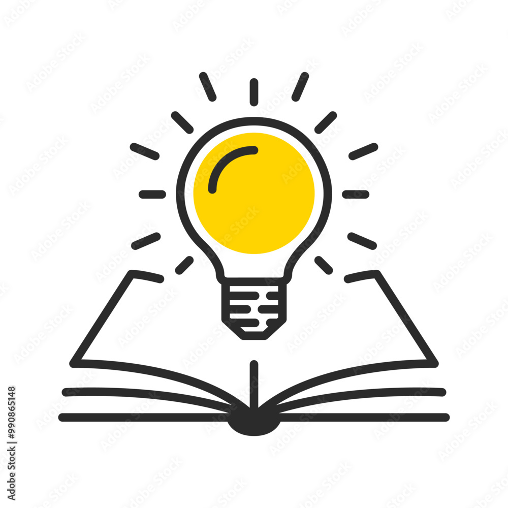 light bulb icon. Open a book on the bulb light. Stock Vector | Adobe Stock