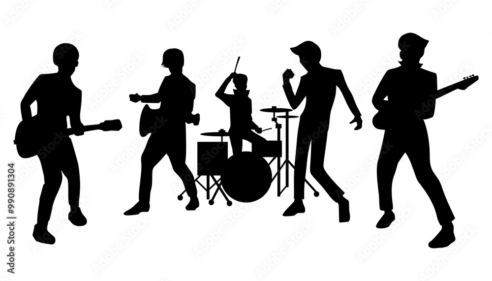 Silhouettes of band groups on a transparent background. Perfect for ...