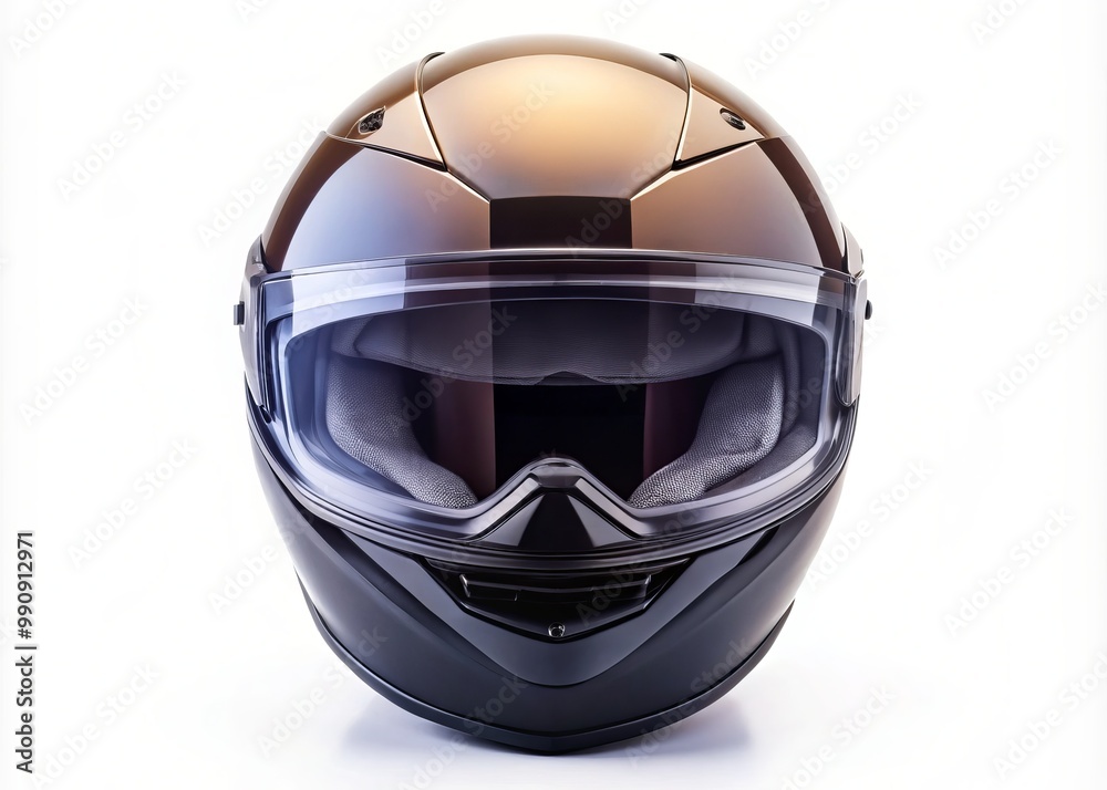 A modern black motorcycle helmet fills the frame, its matte finish and ...