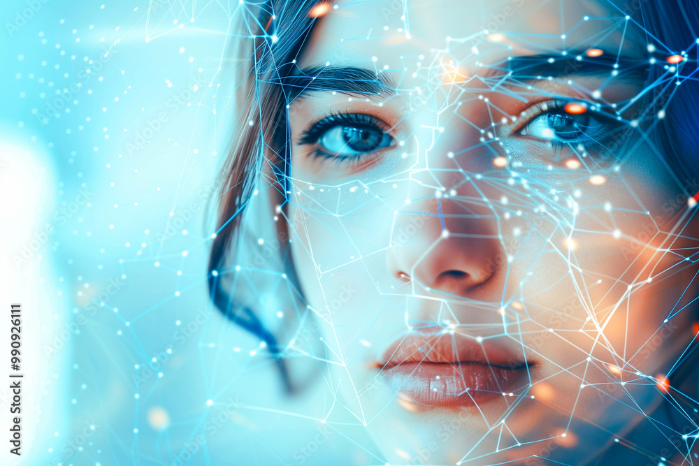 Futuristic and technological scanning of the face of a beautiful woman ...