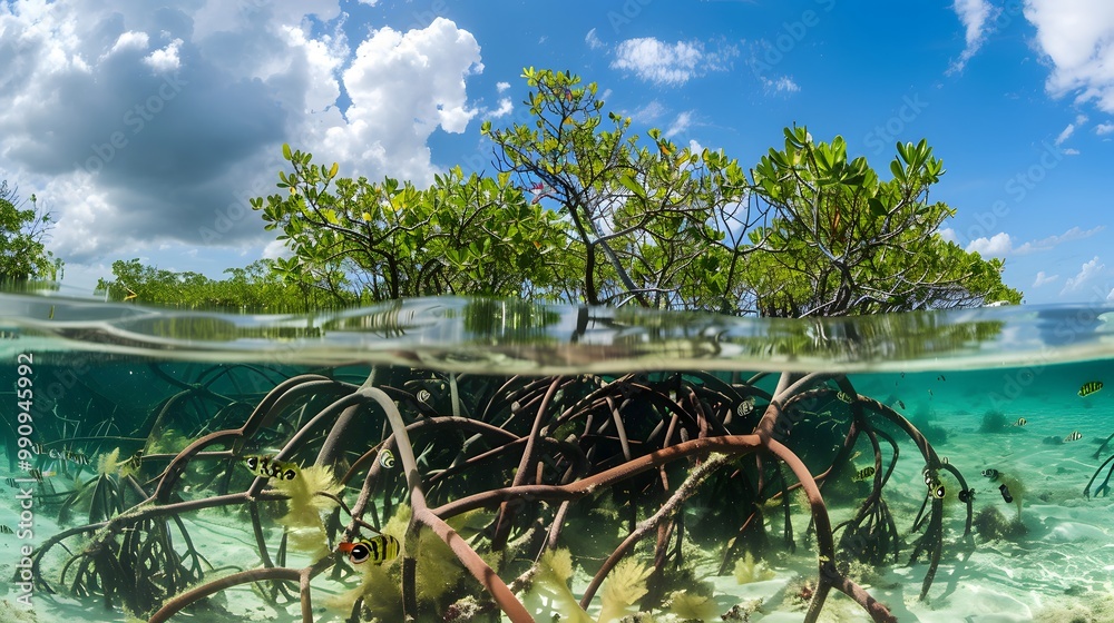 Mangrove Carbon Sink: A coastal mangrove forest with twisting roots ...