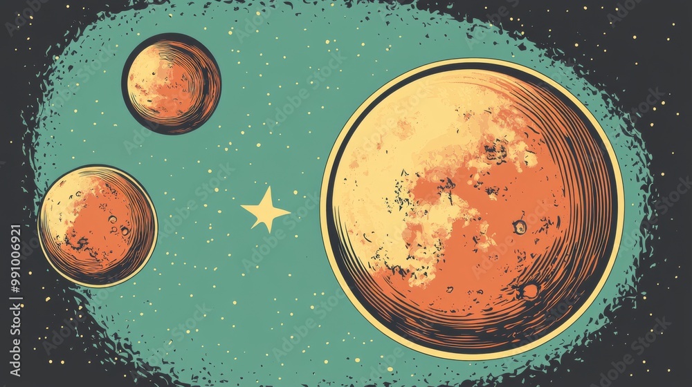 Mars earth and moon, planets of the solar system. Pop art retro vector ...