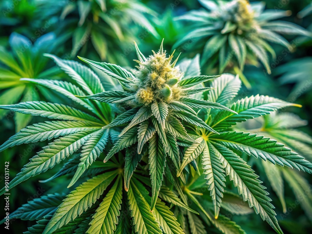 Vibrant green cannabis leaves and buds undergo a delicate bleaching ...