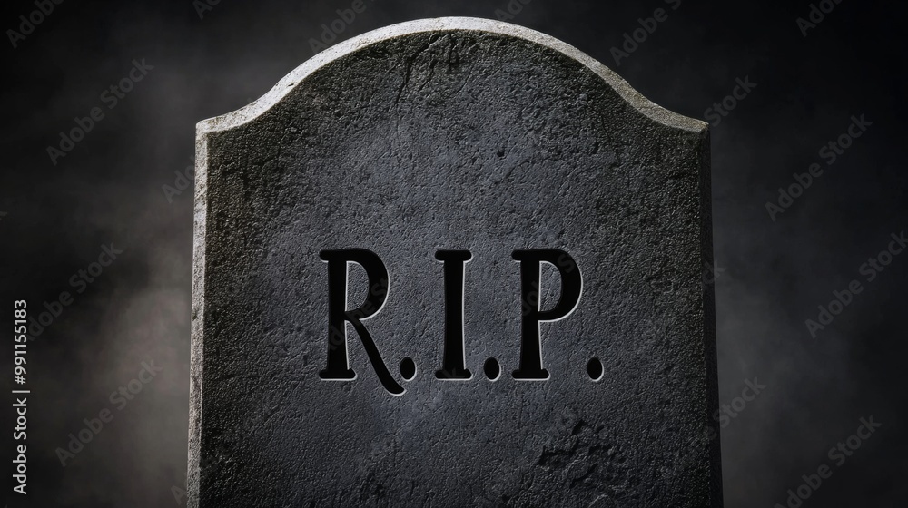 Haunting tombstone with the word rip evokes sorrow and finality, set in ...