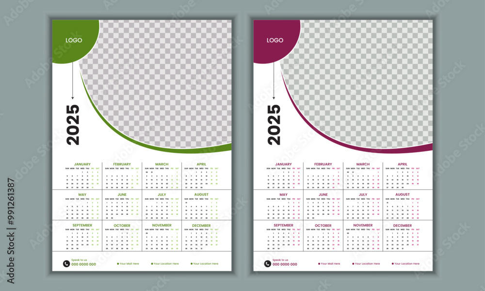Modern One Page Print Ready wall calendar design 2025, schedule month ...