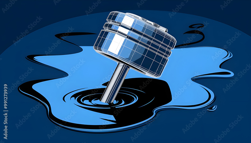 Engine piston in oil. Car motor oil or auto engine synthetic lubricant ...