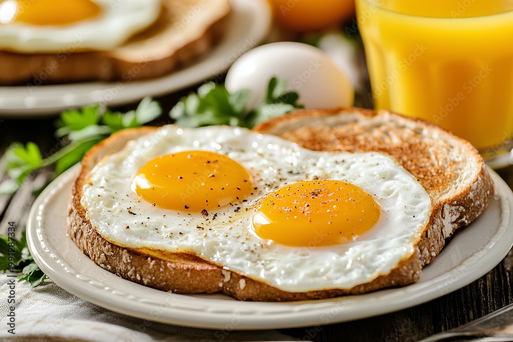 Perfectly Cooked Fried Eggs on Whole Wheat Toast with Pepper Garnish ...
