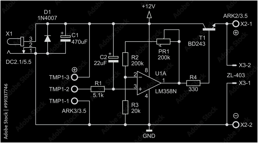 Schematic diagram of electronic device on sheet of paper. Vector ...
