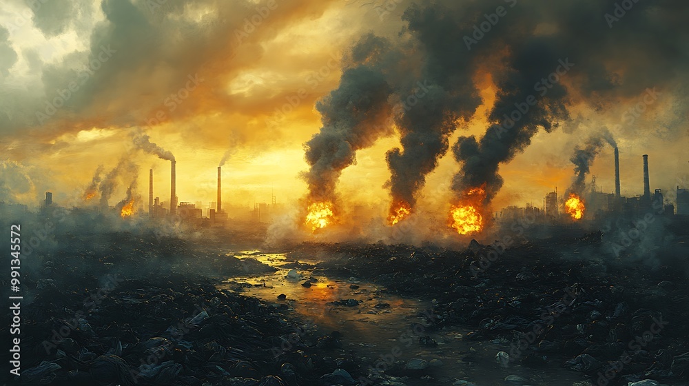 Landfill Methane Emissions: An illustration depicting gas flares rising ...